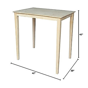 International Concepts Solid Wood Top Table with Shaker Legs, Bar Height