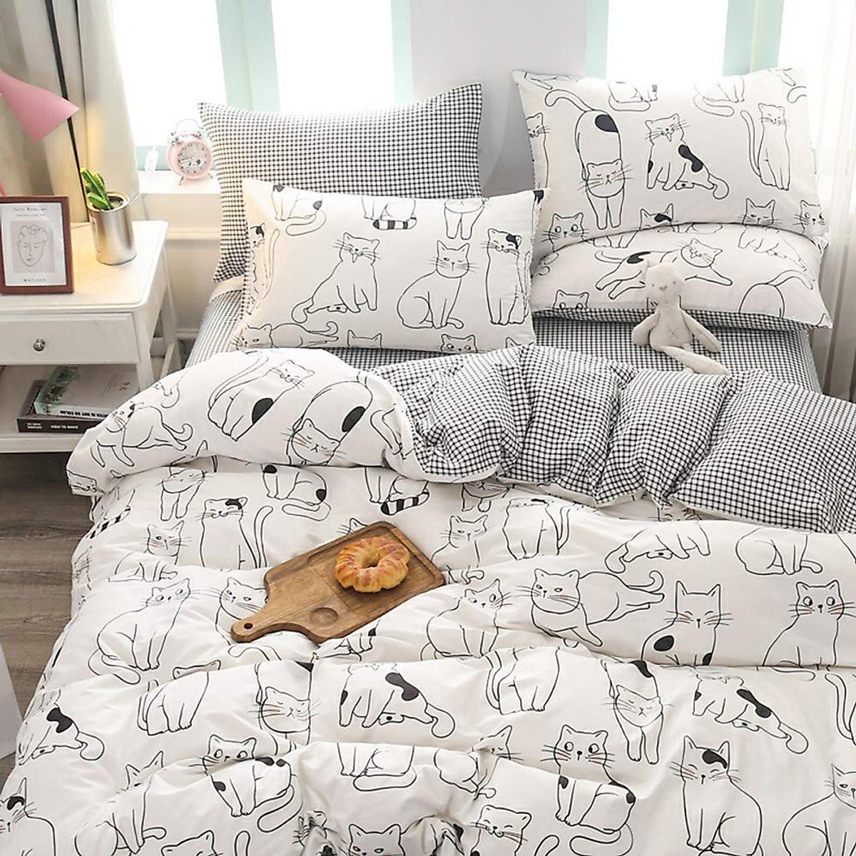 BlueBlue Cars Duvet Cover Set Twin 100% Cotton Bedding for Kids Boys Girls Teens Truck Bus Transportation Traffic Light on White 1 Cartoon Car Comforter Cover Zipper Ties 2 Pillowcases Twin