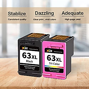 XJI 63XL Remanufactured Ink Cartridges Replacement for HP Ink 63 XL Black and Tri-Color Combo Pack, for OfficeJet 3830 3833 5255 5258 5260 Envy 4510 4520 4650 DeskJet 1112 2132 3630 3634 3639 Printer