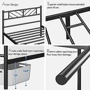 Yaheetech Twin Size Platform Bed Frame with Arrow Design Headboard, 13 Inches Metal Mattress Foundation for Storage, No Box Spring Needed, Easy Assembly, Modern, Black