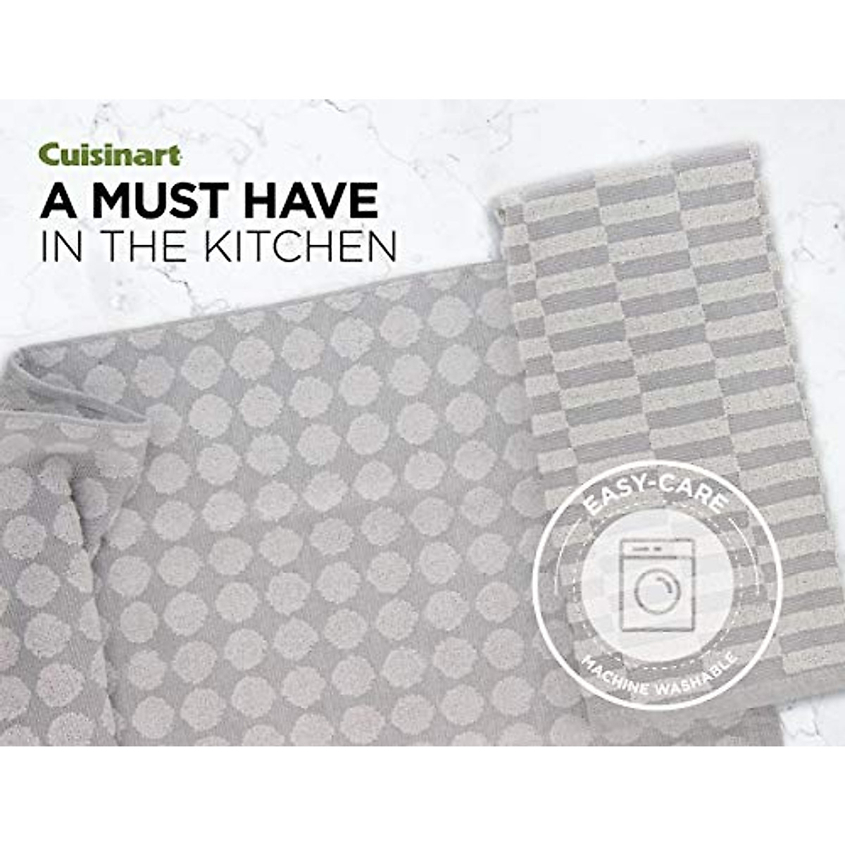 Cuisinart 100% Cotton Kitchen Towels, 2pk - Soft, Absorbent, Bleach Safe Dish Towels Perfect for Everyday Use - Bleach Proof Towels Remain Vibrant and Durable After Wash-16 x 27 Hand Towels - Gray