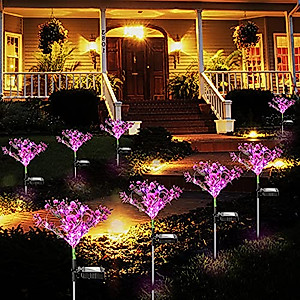 EEEkit Solar Garden Lights Outdoor Decorative, 2 Pack IP65 Waterproof Solar Phalaenopsis Flowers Stake Lights with 28 LED for Patio, Garden, Yard, Lawn, Pathway Driveway Pool Balcony Decoration