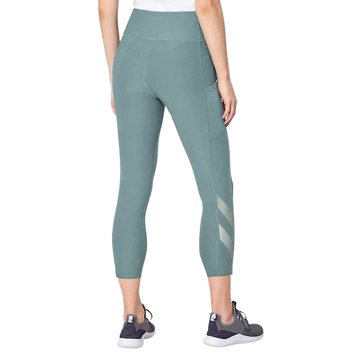 Mondetta Womens Midweight High Waisted Mesh Capri Legging (Medium, Blue)