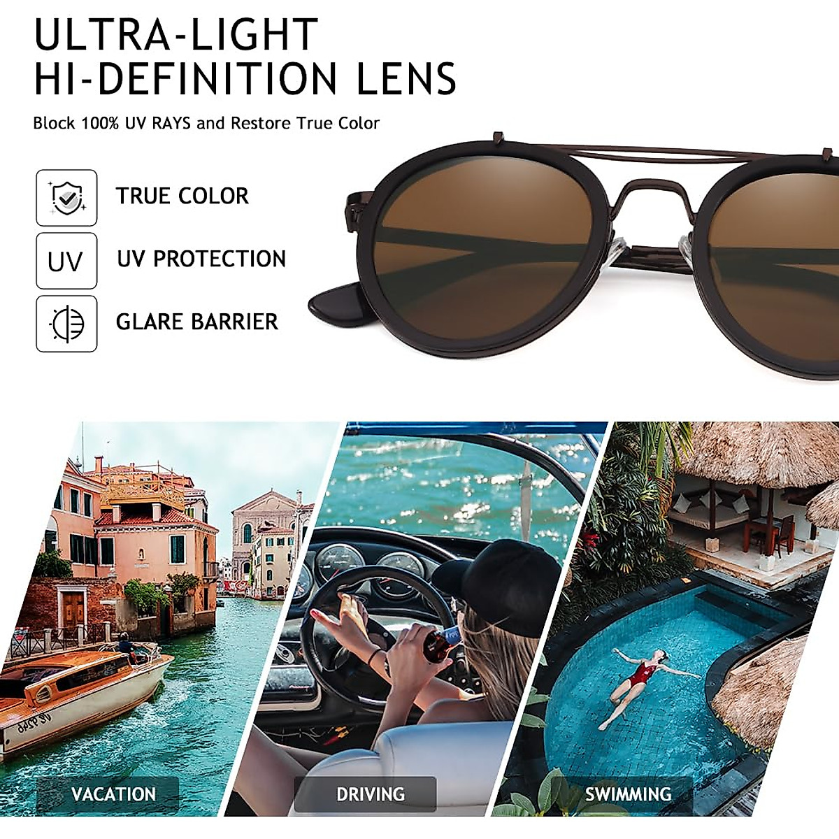 2020 VentiVenti Vintage Steampunk Double Bridge Round Polarized Sunglasses Designer Metal Frame For Women Men Matte Brown Frame/Brown Lens