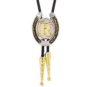 HUABOLA CALYN Bolo Tie for Men- Golden Initial Letter ABCDMJR to Z Western Cowboy Bolo Tie for Women (R)