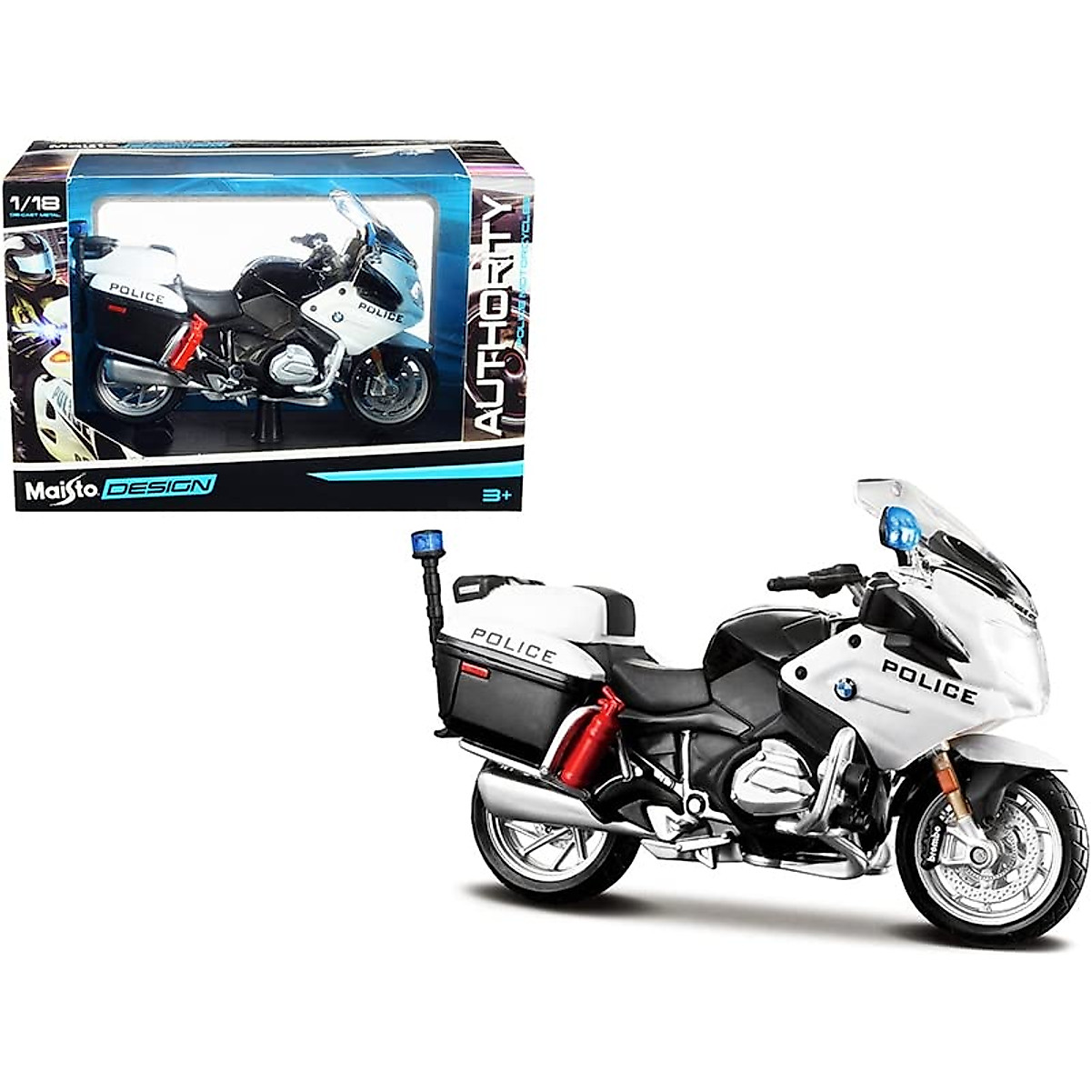 Maisto BMW R1200RT U.S. Police White Authority Police Motorcycles Series with Plastic Display Stand 1/18 Diecast Motorcycle Model