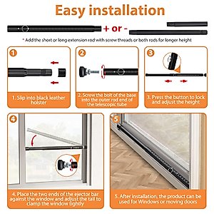 BsBsBest Sliding Door Security Bar Inside 2 Pack Adjustable 18 to 51 Inch Window Security Bar Interior Black Window Locks Security up and Down Window Bars Security Extendable