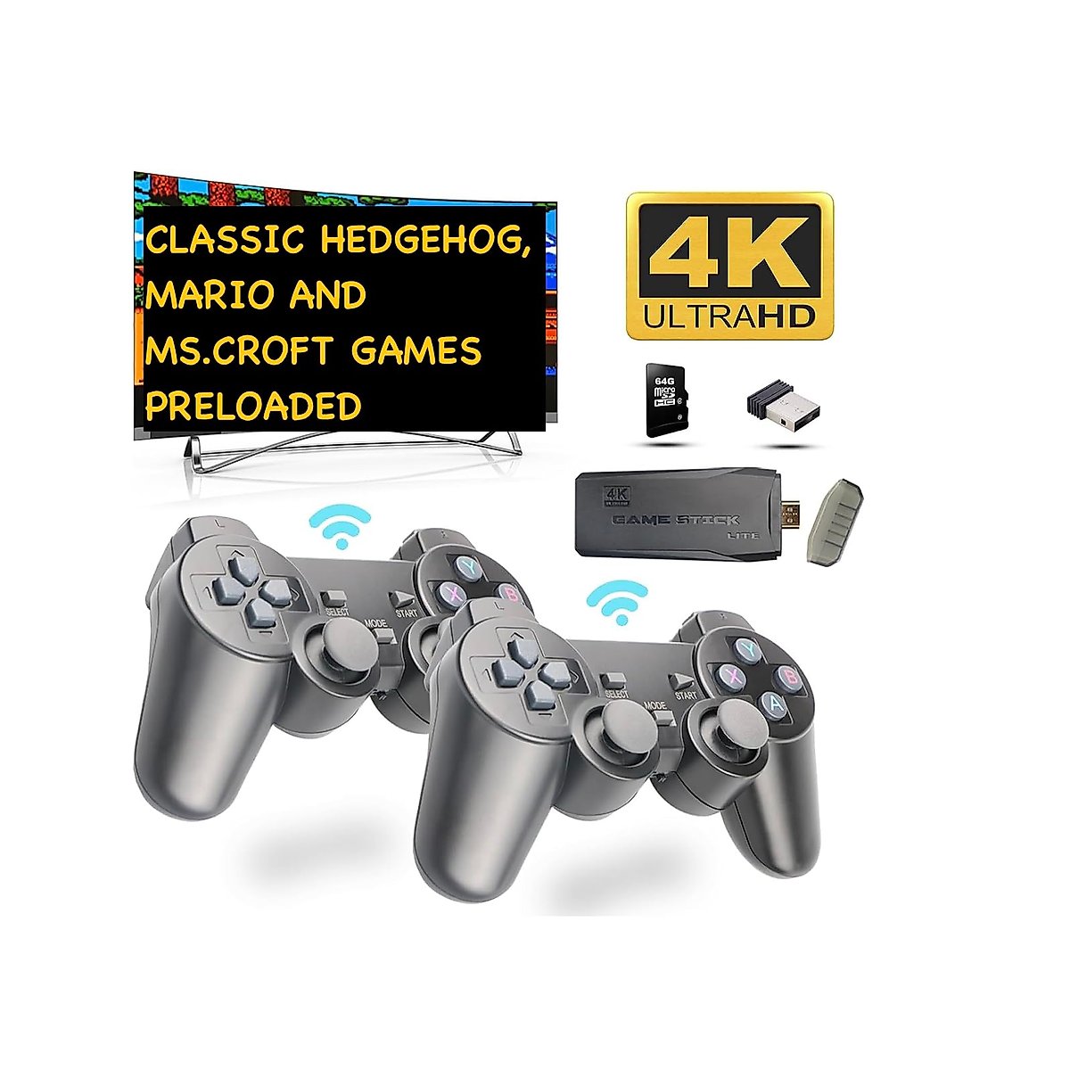 4K Digital Plug n Play Game Stick Game Console Wireless Controller Gamepad Built-in 20000+ Games 64G Retro Handheld Game Player HD TV Game Stick