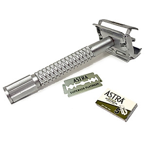 CS-305 Classic Samurai Butterfly Twist to Open Double Edge Safety Razor with 5 Astra Superior Platinum Double Edge Safety Razor Blades (+5 Astra)