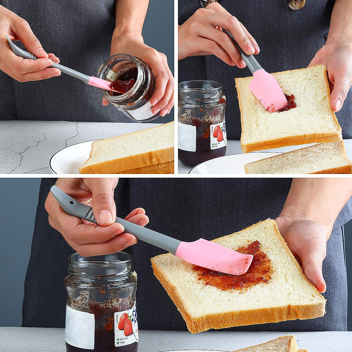 Yoku Made- Silicone Mini Spatula, Curved Small Spatula, Kitchen Scraper Spatula, Wet Pet Food Can Spatula, Jar Spatula, for Cooking Baking Frosting or Mixing, 6pcs