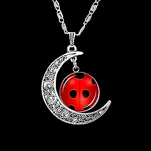 FKOJMH Red Ladybug Set Ladybug Necklace Ladybug Earrings Moon Ladybug Ladybug Jewelry Lucky Ladybug