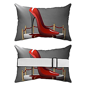 Houseall Outdoor Lumbar Pillows with Insert, Modern Red High Heel Shoes Ombre Gray Texture Waterproof Patio Pillows Adjustable Strap Head Resting Pillows for Chair Couch Office, 2PCS