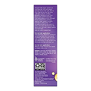 John Frieda Frizz Ease Extra Strength Hair Serum, Instantly Smooths for Healthy, Hydrated, Frizz-Free Hair, for Thick and Coarse Hair, with Argan, Coconut, and Moringa Oil for Heat Protection, 1.69 Oz