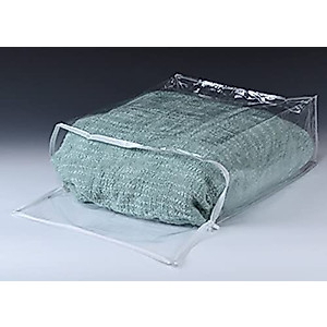 Clear Vinyl Plastic Zippered Blanket Storage Pouch Bags for Throws, Blankets, Quilts - 15 x 6 x 18 Inches 4-Pack Set of Clear Organizer Bags