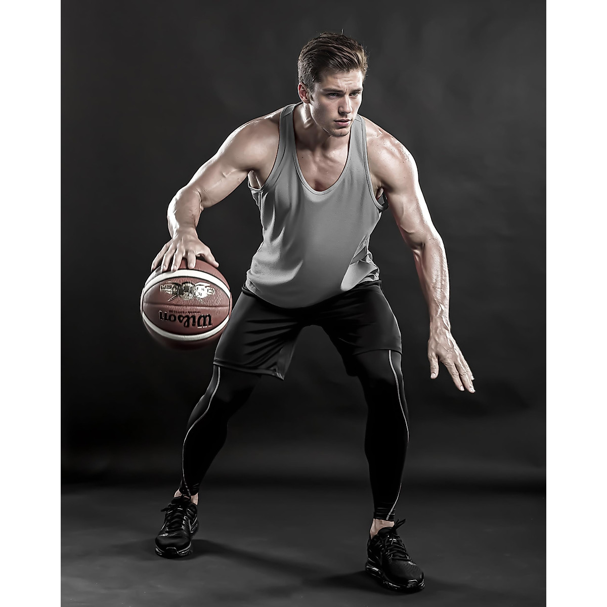 DRSKIN Men's 4 Pack Dry Fit Y-Back Muscle Tank Tops Mesh Sleeveless Gym Bodybuilding Training Athletic Workout Cool Shirts (BTF-ME-TA-(B,W,N,G), L)