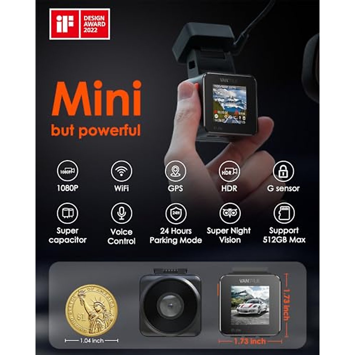 【Bundle: Vantrue E1 Lite 1080P WiFi Mini Dash Cam with GPS and Speed + CPL + Type C USB Hardwire Kit】 E1 Lite 1080P WiFi Mini Dash Cam with GPS and Speed, Free APP, Voice Control
