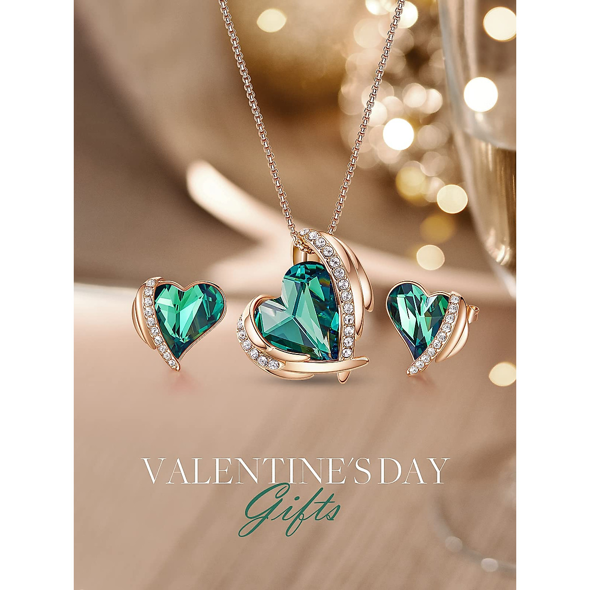 CDE Pink Angel Rose Gold Jewelry Set Mother’s Day Gift Women Heart Pendant Necklaces and Stud Earrings Sets Birthday Best friend Mom Gift for Mother