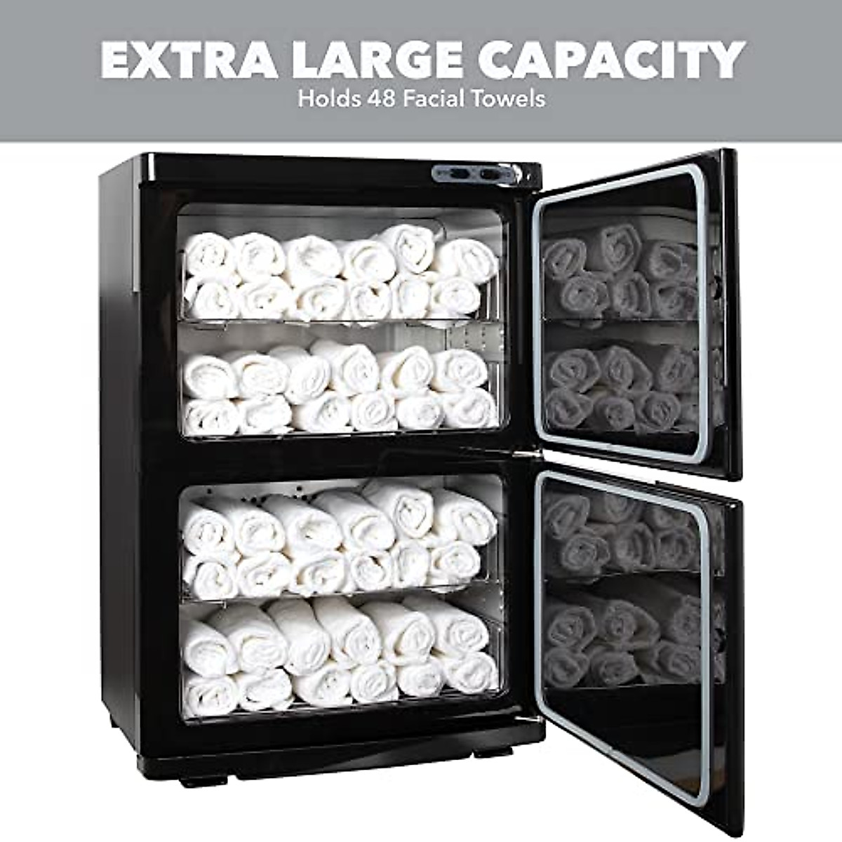 ForPro Expert Double Hot Towel Warmer, 46L Extra Large Capacity, Holds 48 Towels, Rust Resistant Towel Heater with Stainless Steel Racks, 25.5” H x 17.75” W x 11” D, Black