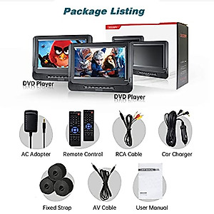 10” Car DVD Player Dual Screen, DESOBRY 4000mAh Rechargeable Portable DVD Players for Car with Front Speakers, Last Memory, Headrest DVD Player Support USB/TF for Travel, Home (2 DVD Players)