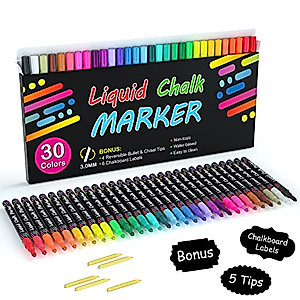 Shuttle Art Chalk Markers, 30 Vibrant Colors Liquid Chalk Markers Pens for Chalkboards, Windows, Glass, Cars, Water-based, Erasable, Reversible 3mm Fine Tip for Office Home Supplies