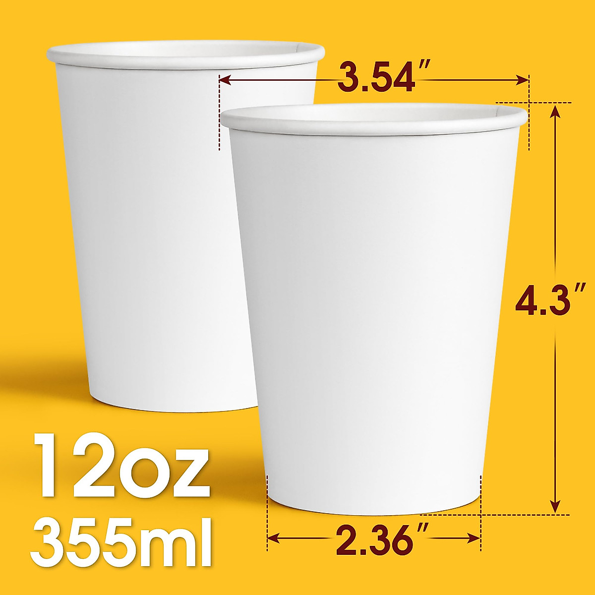 Ginkgo 12 oz Disposable Coffee Cups Leak Proof Paper Cups Thickened Paper White Hot Coffee Cups, 50 Count (Packaging May Vary)