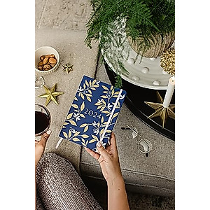 Busy B A5 To Do Diary January to December 2024 - Navy and Gold Floral - Week to View Diary with Notes, Tear-Out Lists & Pockets