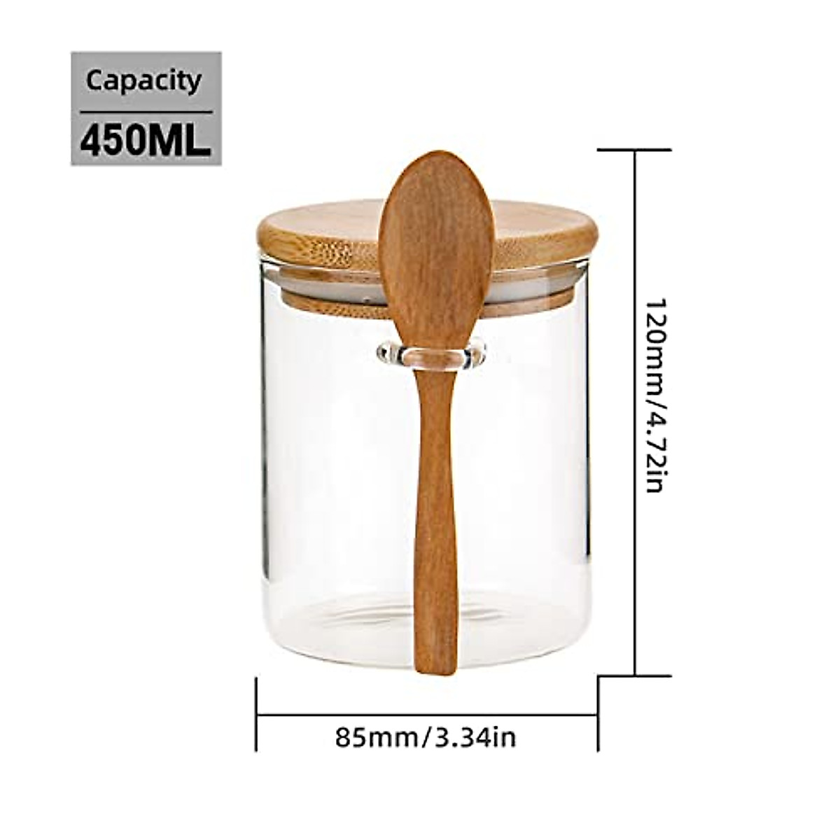 LUZLED Set of 3 Airtight Glass Jars with Bamboo Lids and Spoons, 16oz Glass Storage Containers with Lids Clear Food Storage Containers Food Jars Canisters for Kitchen Sugar Salt Coffee Beans