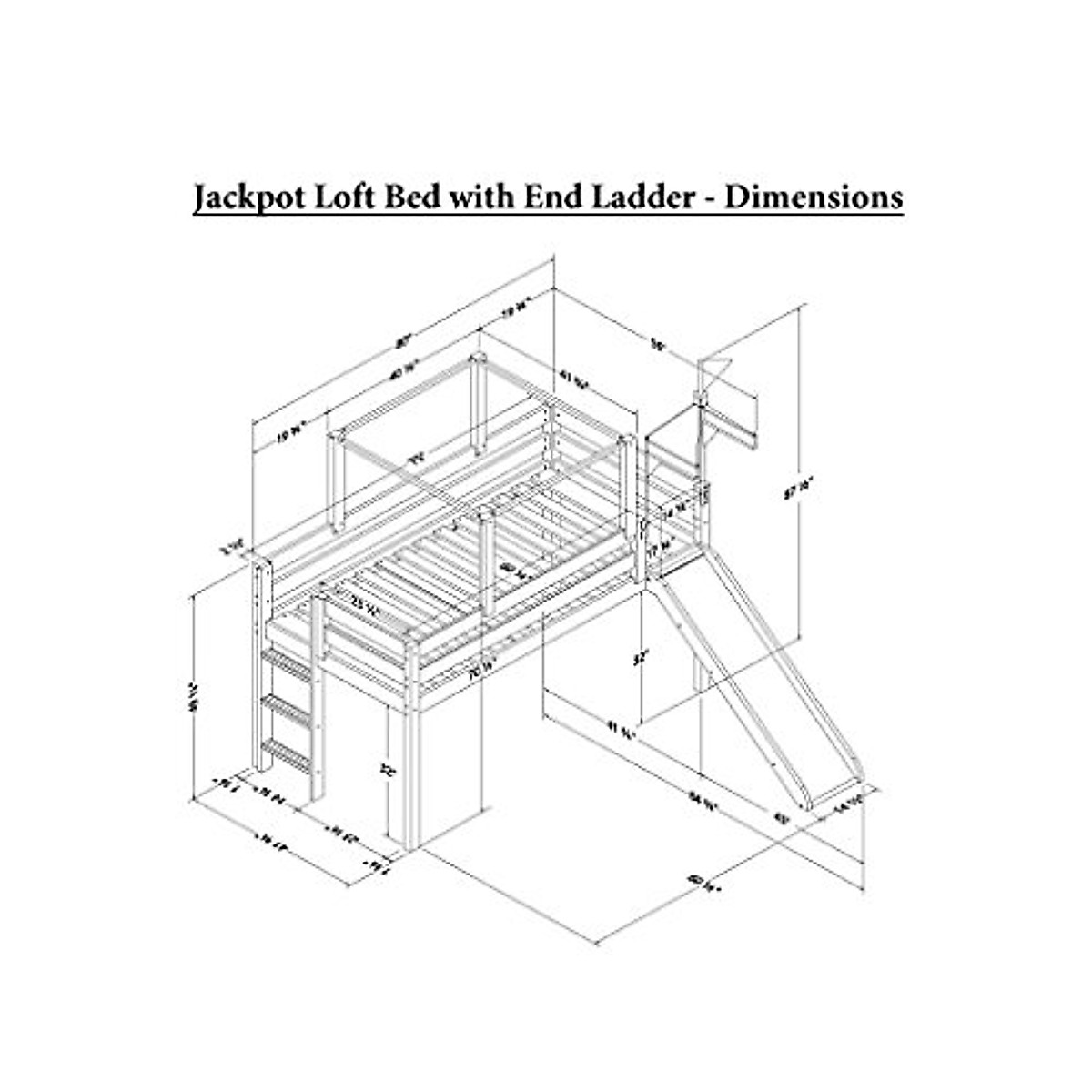 JACKPOT! Castle Low Loft Bed with Slide Red & Blue Tent and Tower, Loft Bed, Twin, White