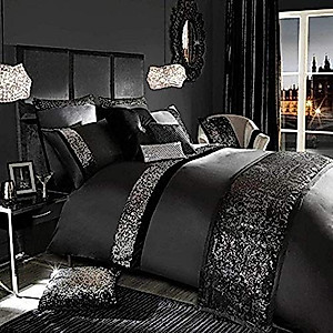 finaldeals 5 Piece Sequin Black Egyptian Cotton Duvet Cover Set Comforter Set Quilt Cover Xmas Gift Bedding Wedding Gift King Cal.King 102" x 108"