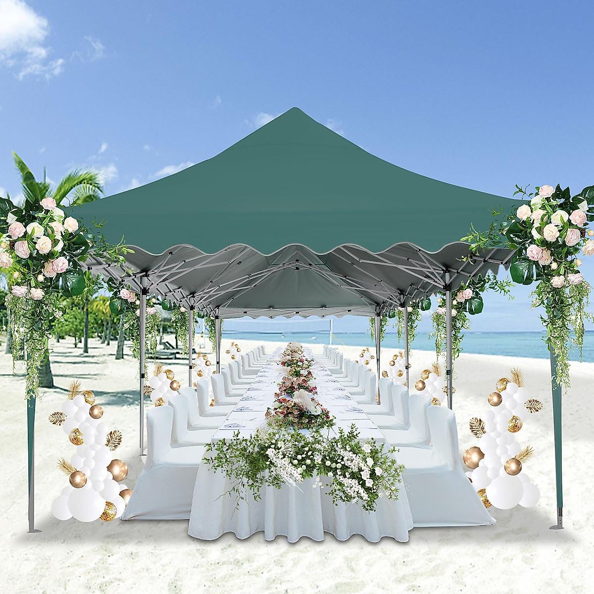 HOTEEL Tents For Parties,10x30 Canopy Outdoor Canopies with 8 Sidewalls, Waterproof Sun Resistant Pop Up Canopy Portable Wedding Tent with Rolling Bag & Sandbags for Large Event,Backyard,Birthday,Gray