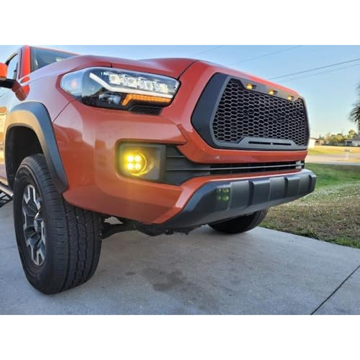iJDMTOY Yellow Lens 24W High Power LED Wide Angle SAE Flood Beam Fog Light Kit w/Built-On Mounting Brackets Compatible With Toyota Tacoma Tundra 4Runner, etc