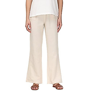 Soojun Women's Casual Linen Blend Elastic Waist Flared Pants, Khaki, XL/29 Inseam