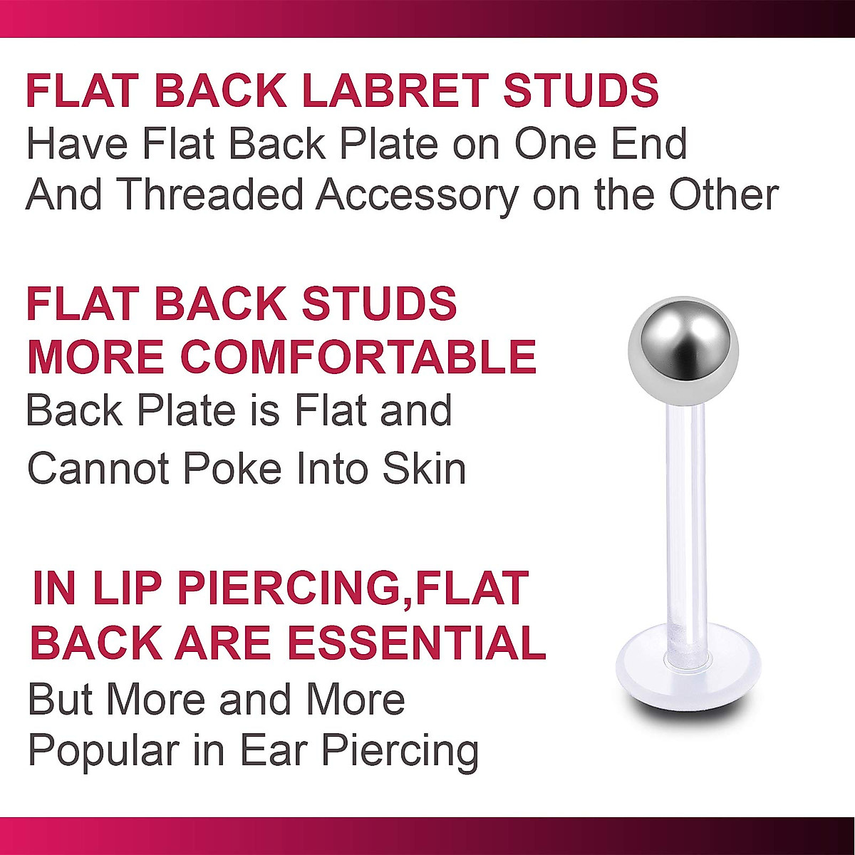 bodyjewellery 3pcs 16g Labret Studs Lip Ring Snakebite Monroe Bioflex Flexible Cartilage Conch Forward Helix Tragus Steel Ball Pick Size (3 Pcs(8mm))