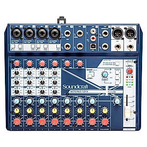 Soundcraft Notepad-12FX Mixer w/USB Interface Bundle with PRO-M50 Headphones w/Coil Cable, RCM02 Recording Mic+Shock Mount, RDMS6 Desktop Mic Stand+ Base and RHPA4 Headphone Amp Stereo (14 Items)
