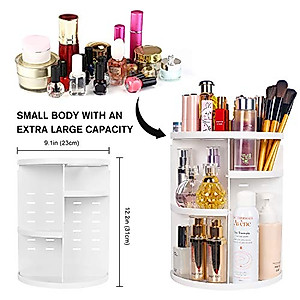 sanipoe 360 Makeup Organizer, DIY Detachable Spinning Cosmetic Makeup Caddy Storage DIsplay Bag Case Large Capacity Makeup Box Acrylic Vanity Organizer Box, Great for Countertop and Bathroom, White