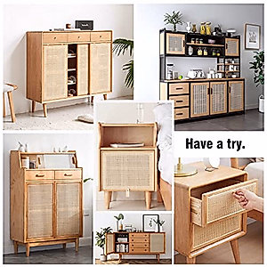 24" Width Natural Real Rattan Wicker Cane Webbing, Rattan Woven Roll Wardrobe Shoe Square Mesh Material for Cabinet & Door (24"X180")