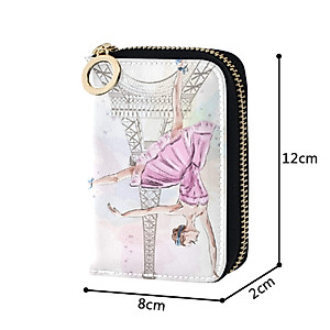 susiyo Paris Eiffel Tower Ballerina Dancing Girl Credit Card Wallet, RFID Blocking Compact Women Leather Card Holder Zipper Purse