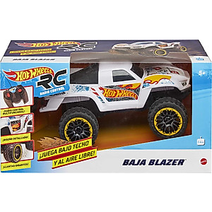 Hot Wheels Toy Car RC, Remote-Control White Ford F-150 Team Hot Wheels Jump Truck, Large Wheels & High-Performance Engine, 2.4 GHz with Range of 65 feet