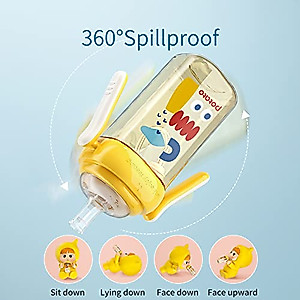 POTATO Sippy Cup For Toddlers with Straw Spill Proof, PPSU Learner Cup with Handle for Baby 1 year old, Water Bottle with weighted ball, 10 Ounce Yellow
