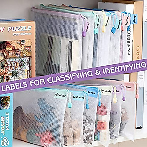 LANDNEOO 30 PCS Mesh Zipper Pouch, A4 Size Plastic Waterproof Zipper Bags, Large Mesh Bags for Puzzles & Toy Organizing Storage, Home School Office Supplies