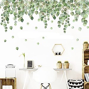 Hanging Green Vine Wall Decal Stickers for Bedroom Living Room, Removable Eucalyptus Green Plants Leaves Wall Art Mural Decor Home Nursery Office Decorations, 46.7" W X 32.2" H (C)