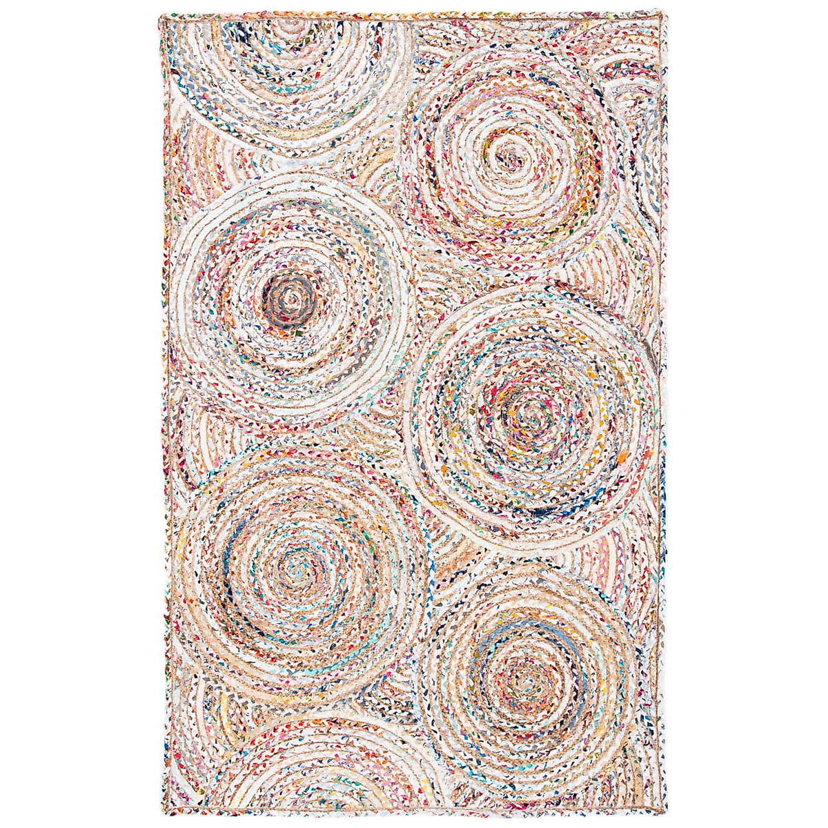 SAFAVIEH Cape Cod Collection Accent Rug - 2' x 3', Beige & Multi, Handmade Boho Braided Circles Jute & Cotton, Ideal for High Traffic Areas in Entryway, Living Room, Bedroom (CAP203B)