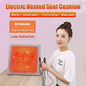 Heated Seat Cushion for Chairs, Electric Heating Seat Cover Memory Foam Portable Heating Pad for Cold Days, Promote Circulation, 3 Temperature Levels & 3 Timer Settings, 17.7In * 17.7In