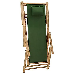 GOLINPEILO Foldable Deck Chair Bamboo and Canvas Green for Relaxing, Foldable Patio Deck Chair with Adjustable Height for Yard, Patio, Backyard, Deck -AA