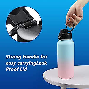 WUQID Auto Spout Lid for Wide Mouth Bottle, Button Lock Leakproof Wide Mouth Spout Lid with Flexible Handle Compatible with Hydro Flask, Simple Modern, Iron Flask, Takeya, and Other Brand (Black)