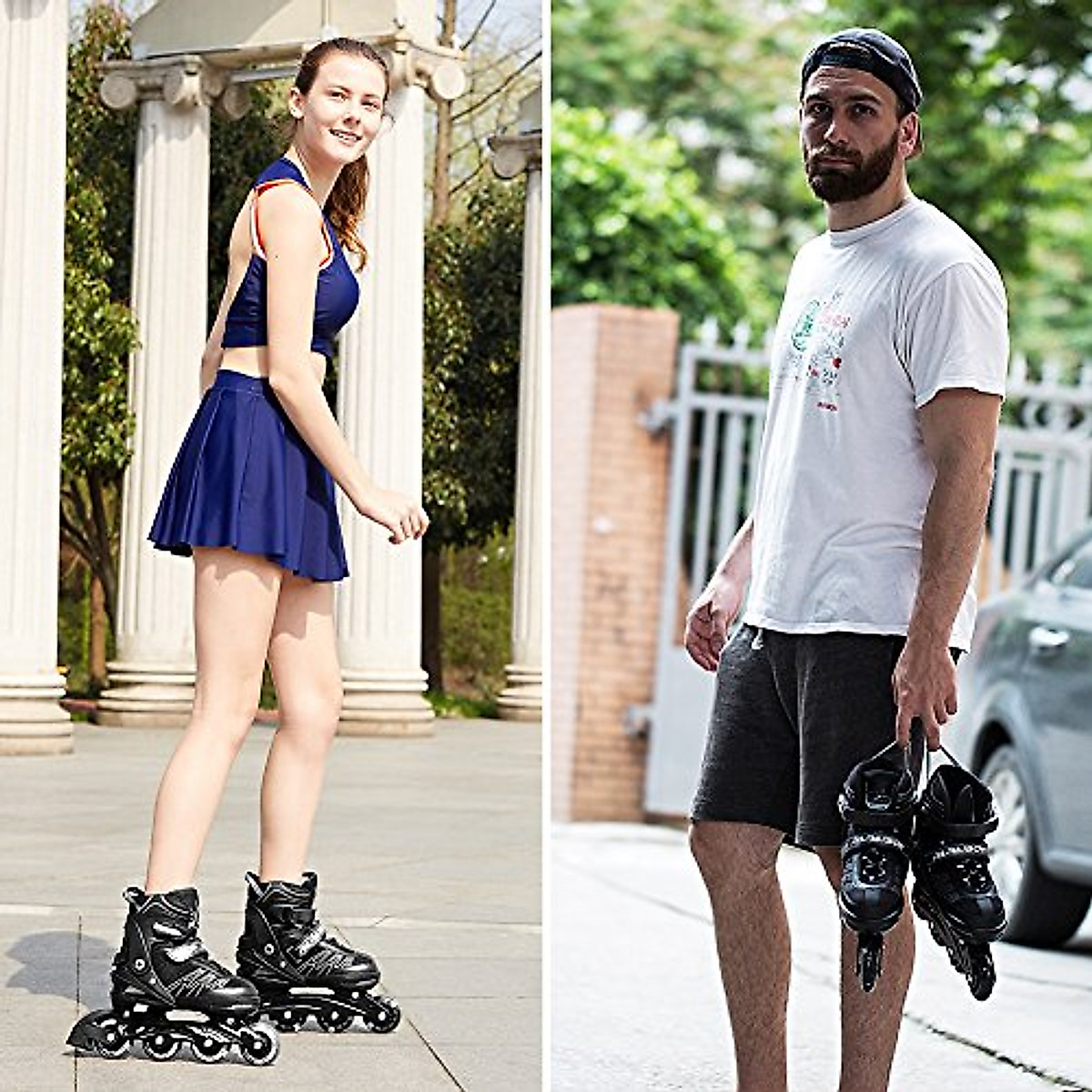 ITurnGlow Adjustable Inline Skates for Kids and Adults with Light up Wheels Beginner Skates Fun Illuminating Roller Skates for Kids Boys and Ladies