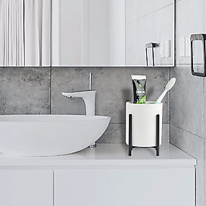 MONOSUGO Farmhouse Flatware Holder for Dinner Table, Countertop Silverware Organizer, Decorative Cutlery Utensil Caddy for Kitchen or Parties, Spoon Fork Knife Organizer, Cup with Silver Trim, 1 Pcs