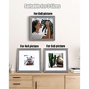Egofine 8x8 Picture Frame Made of Solid Wood with Plexiglass, Display Pictures 4x4/6x6 with Mat or 8x8 Without Mat for Tabletop and Wall Mounting, Oak Grey