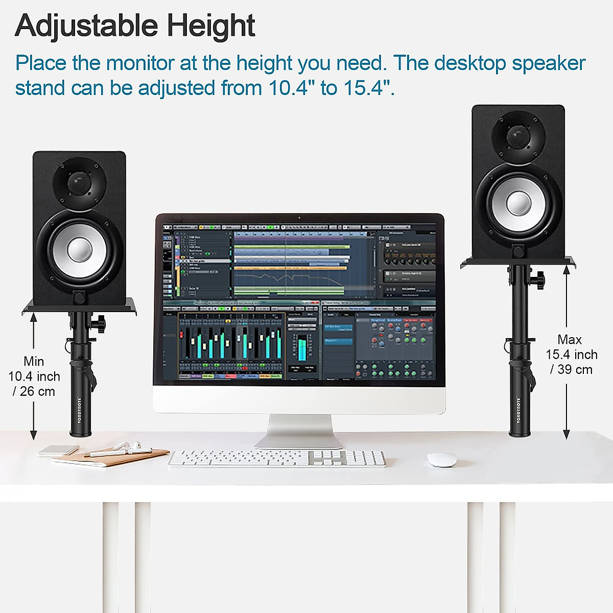 Vondynote Studio Monitor Stands Pair Heavy Duty Desk Clamp Speaker Stands with Adjustable Tilt Angle Tray of 0-12 °