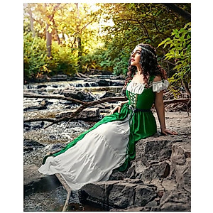 Reminisce renaissance women dress medieval Irish Costume Chemise and Over Dress (L/XL, Steel Blue)